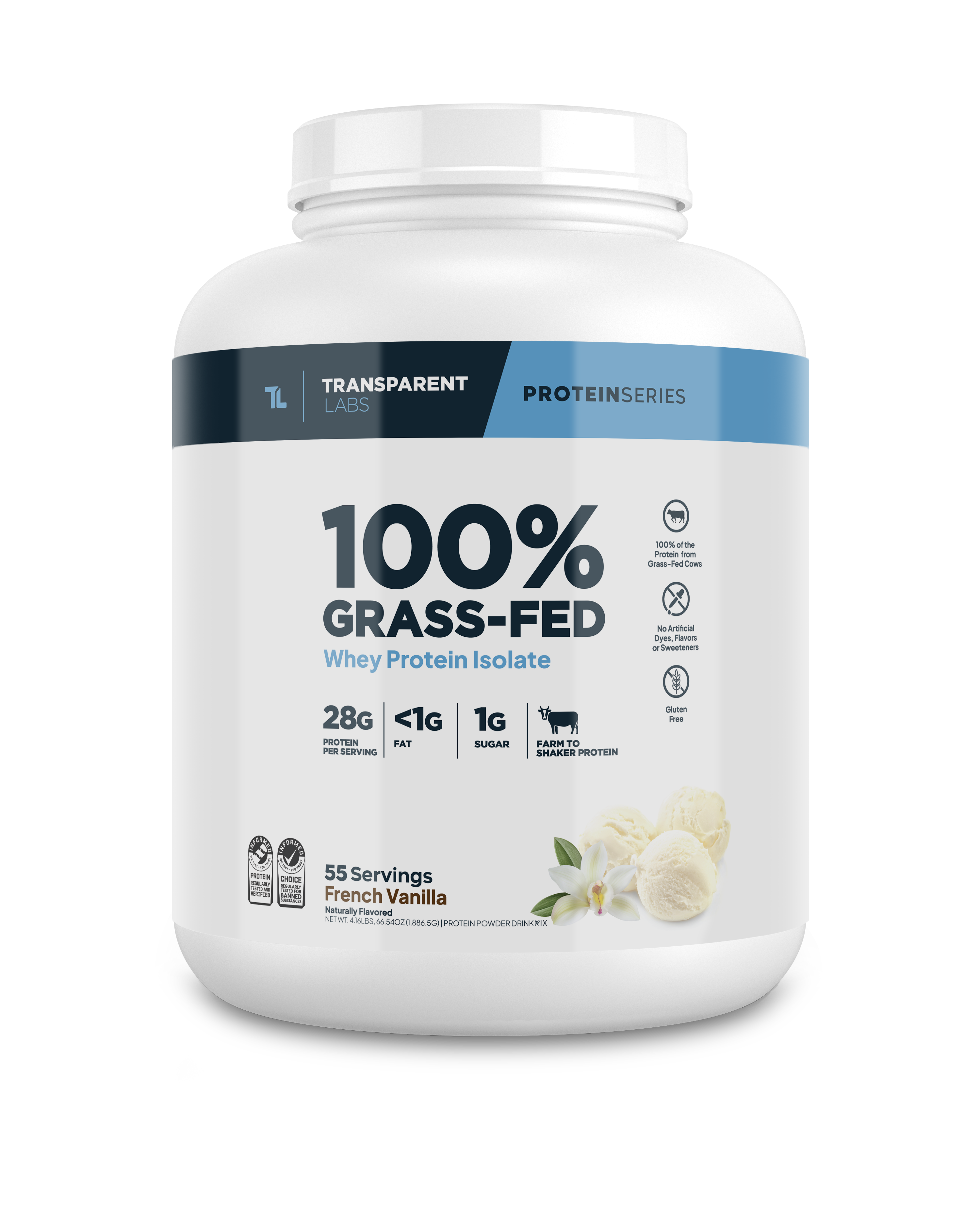 4lb Tub of 100% Grass-Fed Whey Protein Isolate Powder - Transparent Labs